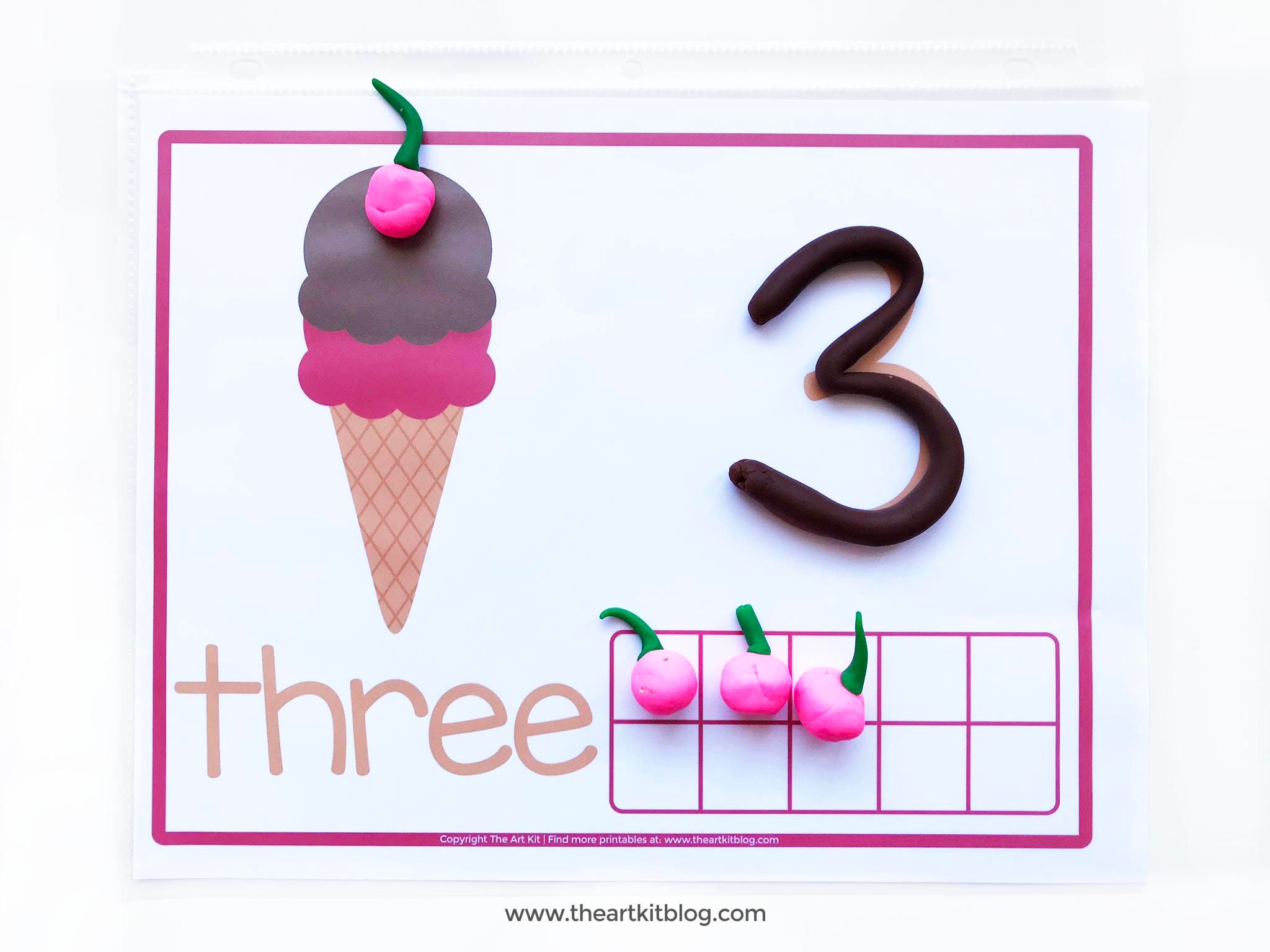Pink Ice Cream Cone Playdough Mats Activity Mats for Number Counting ...