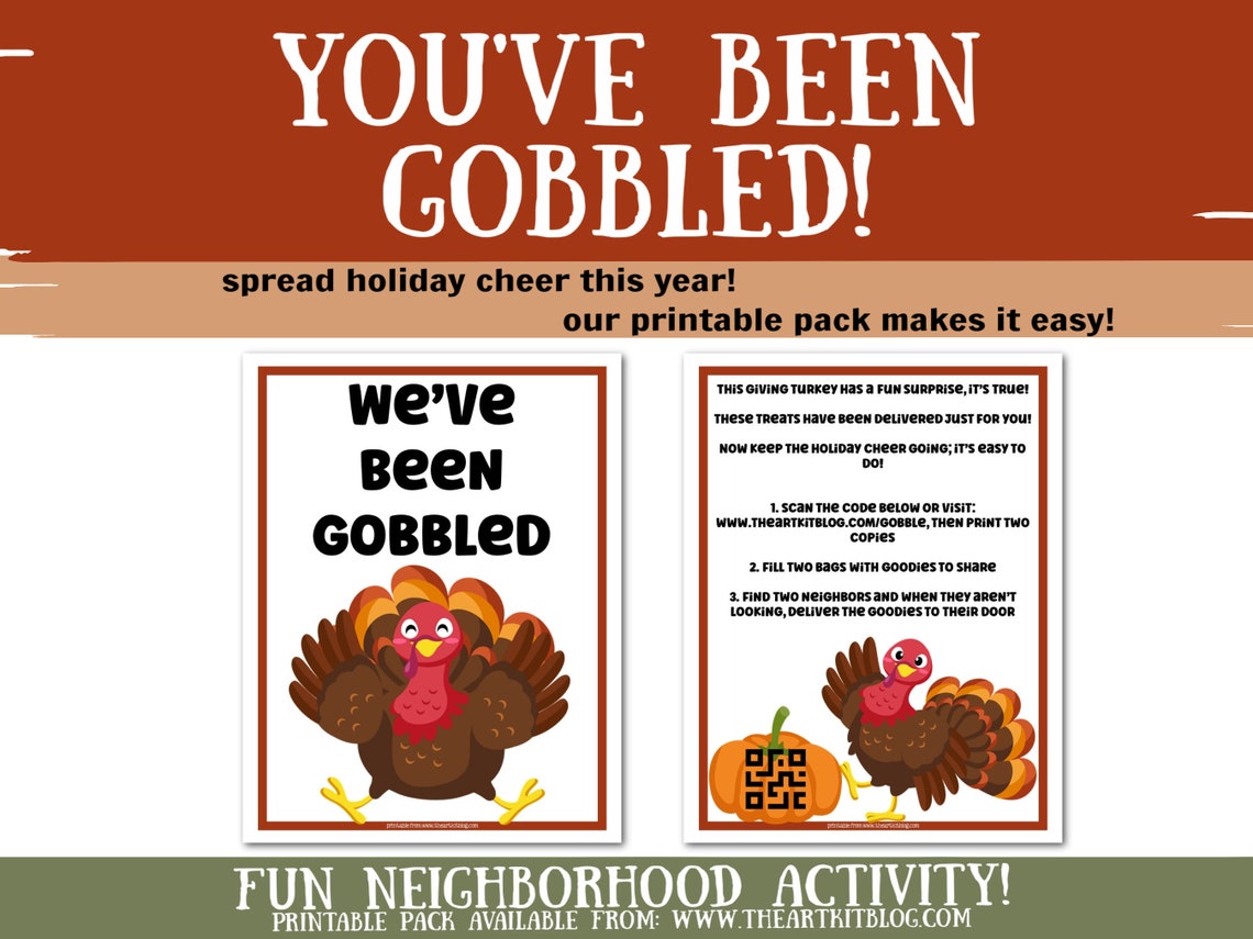 You've Been Gobbled Printable Sign and Poem, Neighborhood Activity ...
