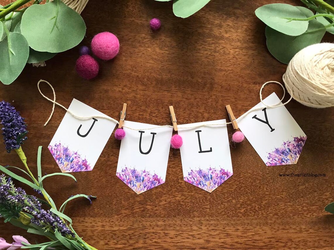 July Banner Printable, July Printable Wall Art, Summer Printable ...