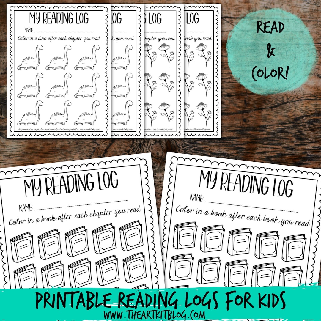 Reading Log Printable for Kids, Dinosaur, Books, Flowers, Track Reading ...