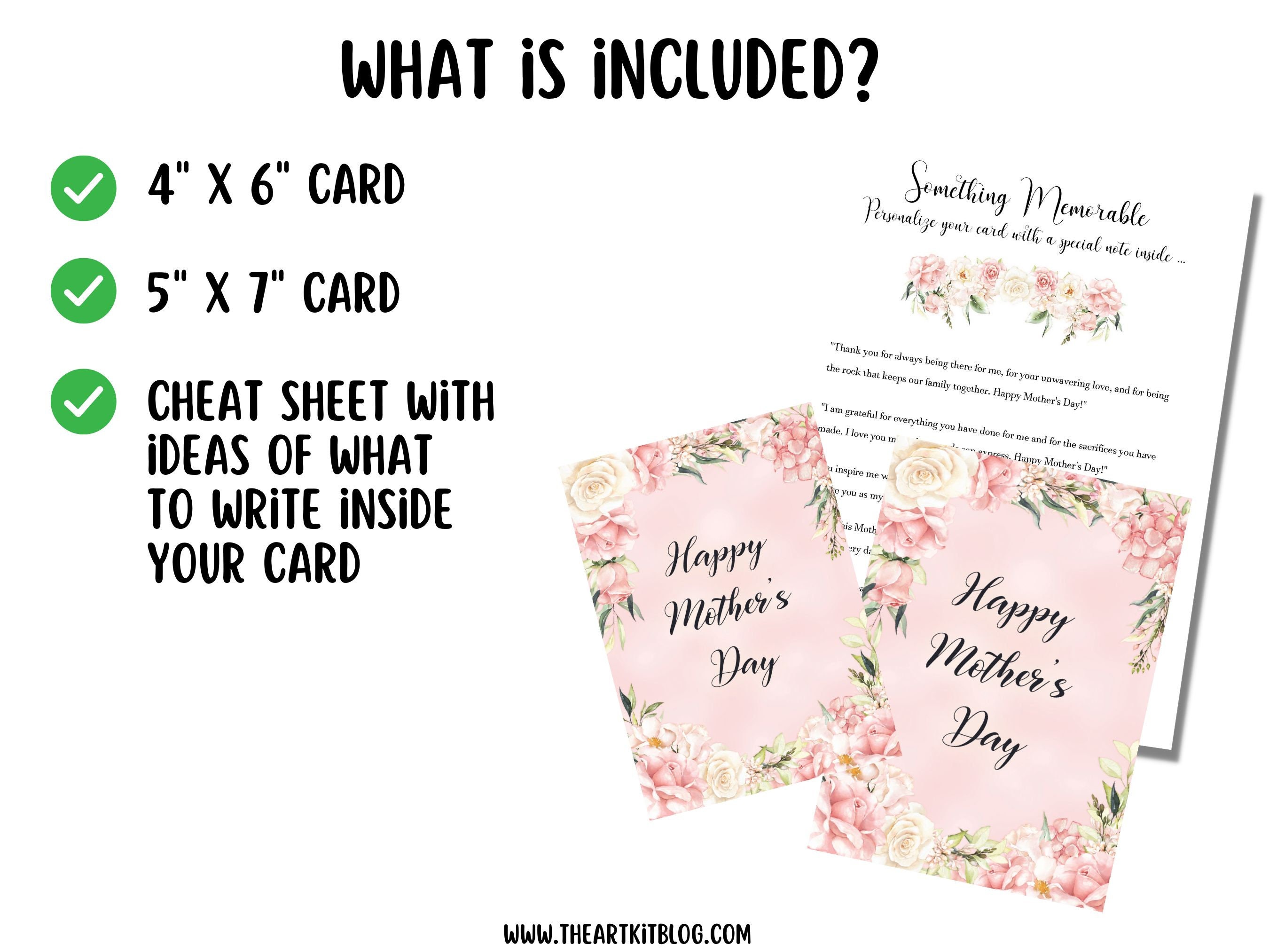 Happy Mother's Day Card Printable With Flowers, Watercolor Pink White ...