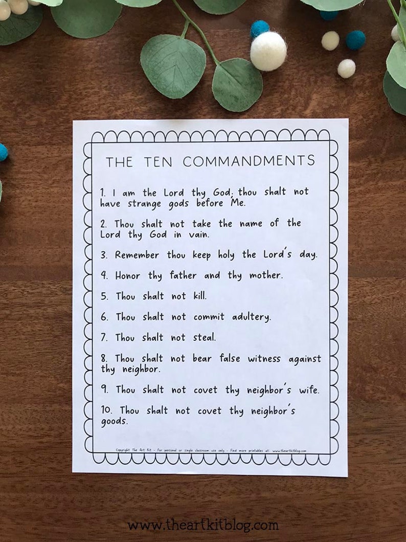 Ten Commandments for Kids Printable, Bible Lesson, Sunday School ...