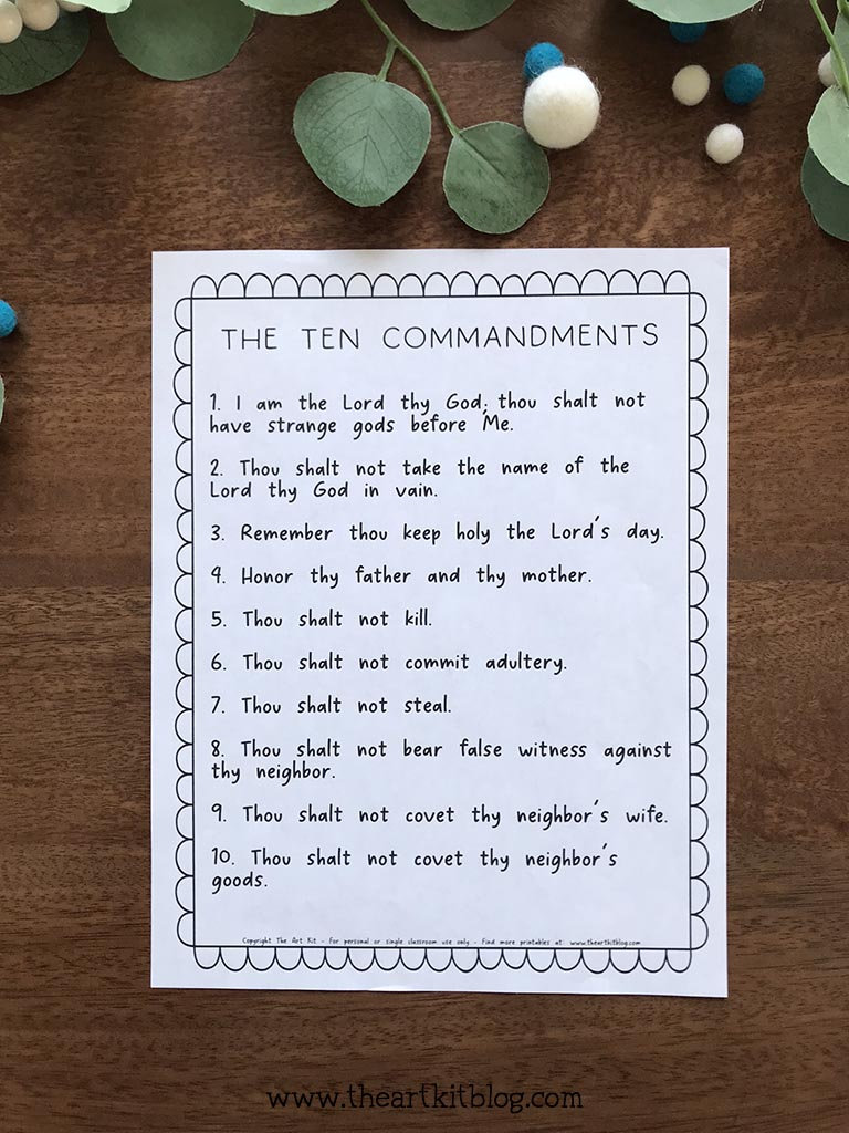 Ten Commandments for Kids Printable, Bible Lesson, Sunday School ...