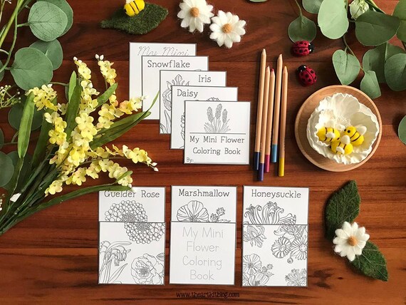 Mini Coloring Book With Flower Names Mini Coloring Pages | Etsy