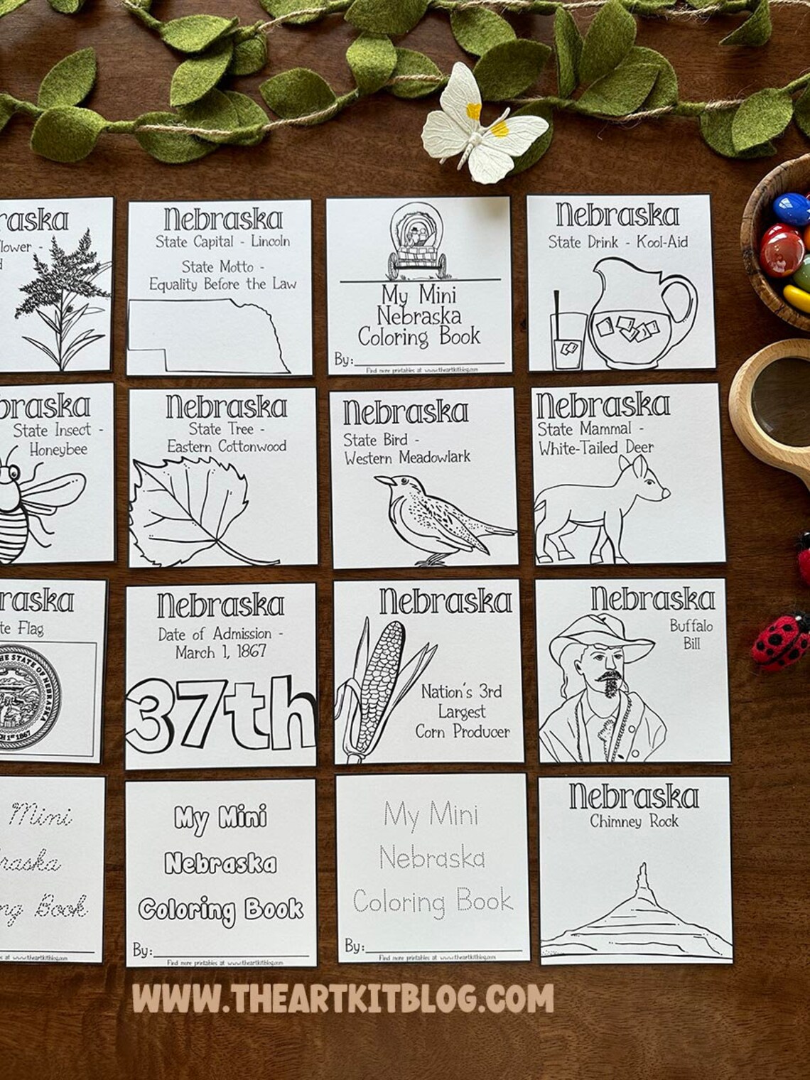 Mini NEBRASKA Coloring Pages, 50 States Coloring Page, USA Homeschool ...