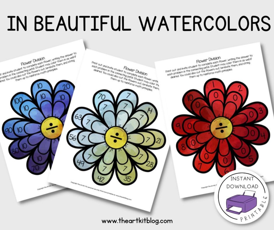 Division Math Flowers // Math Facts // Printable Worksheets 0 to 10 in ...