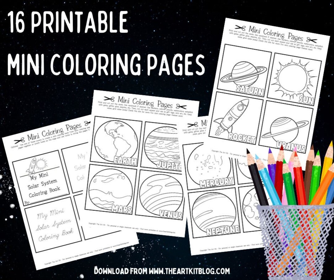 MINI Solar System Coloring Pages Book, 16 Mini Pages to Trace and Color ...
