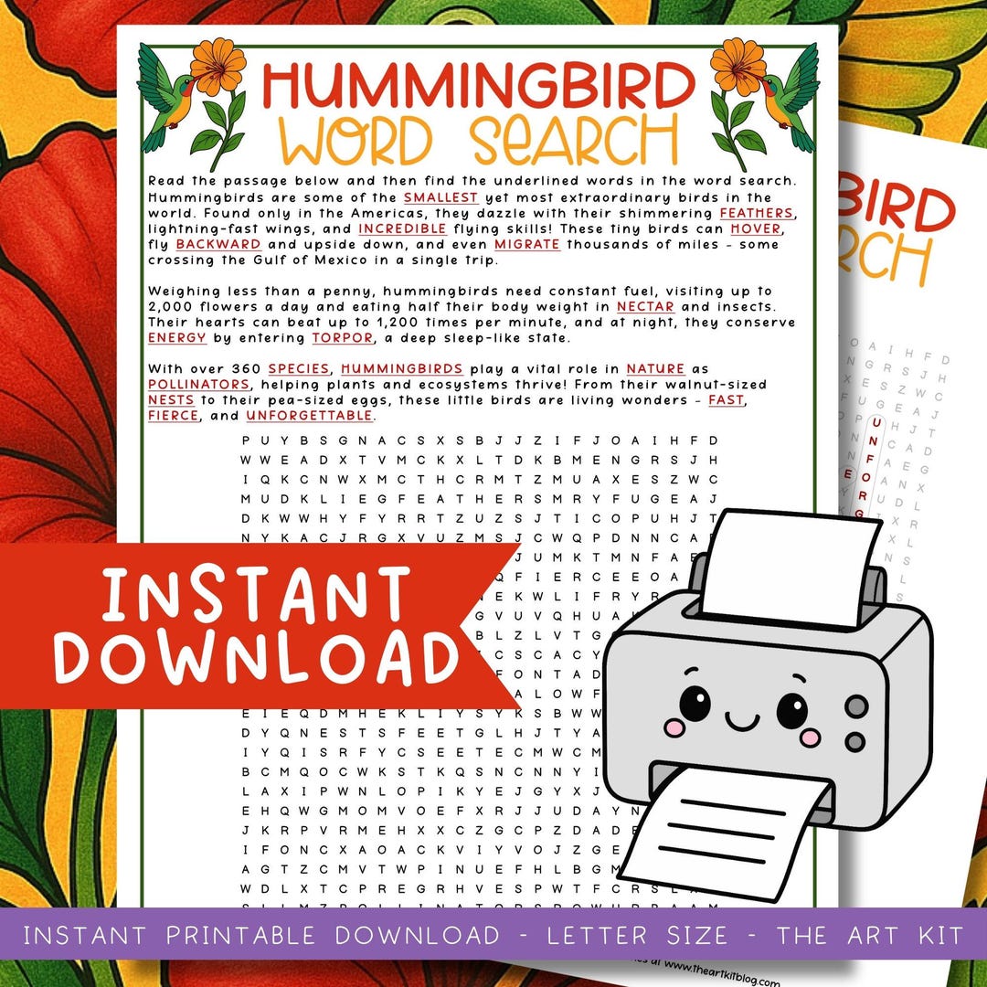 Hummingbird Word Search PDF, Nature Printables, Nature Game, Spelling ...