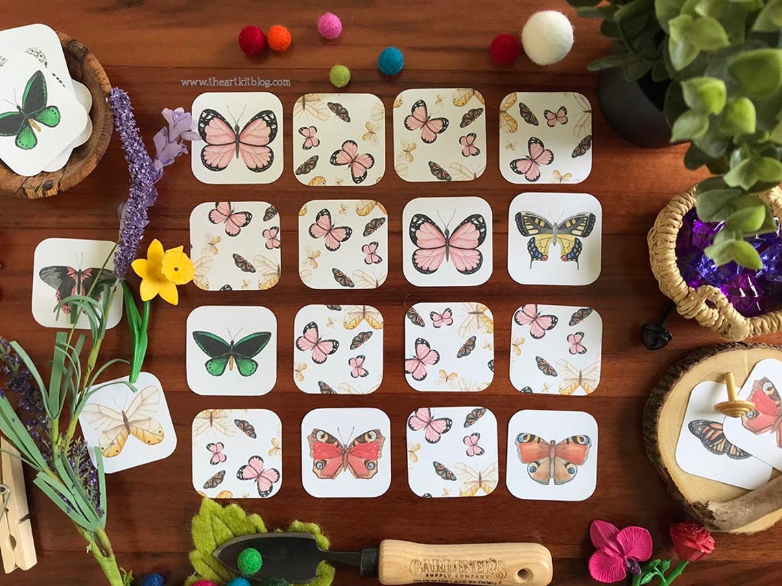 Memory Match Game Printable: Butterfly, Homeschool Printable, Cat ...