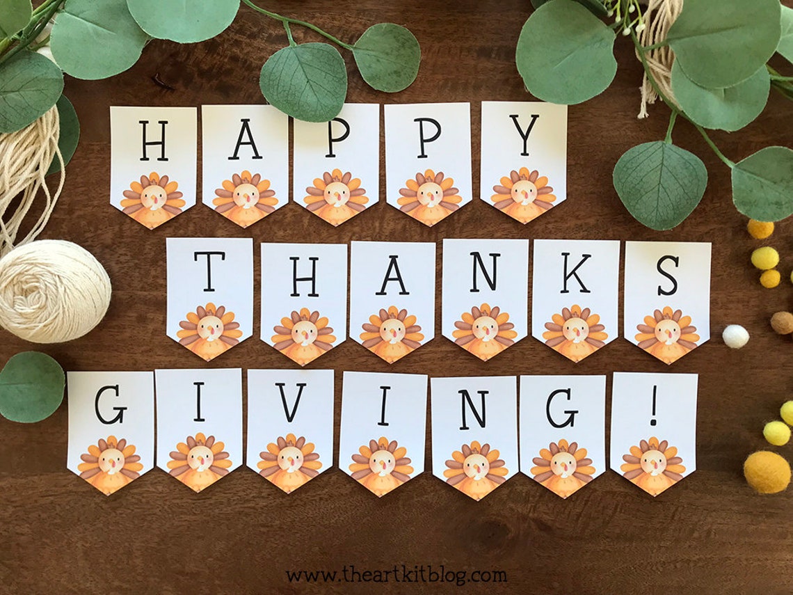 Happy Thanksgiving Banner Printable, November Wall Art, Fall Printable ...