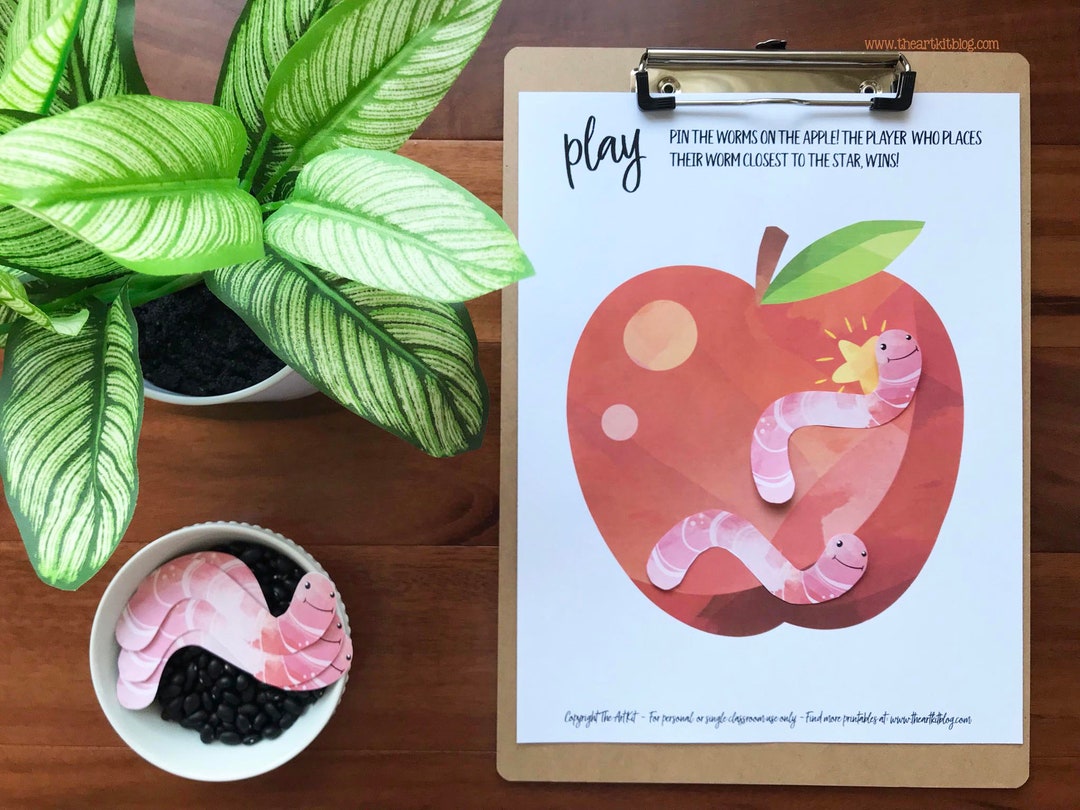 Pin the Worm on the Apple Game, Nature Unit Study, Printable Game ...