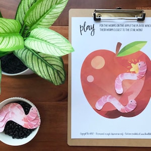 Pin the Worm on the Apple Game, Nature Unit Study, Printable Game ...