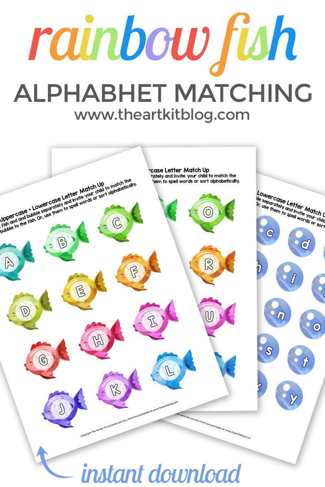 Rainbow Fish Alphabet Letter Uppercase and Lowercase Match up Printable ...