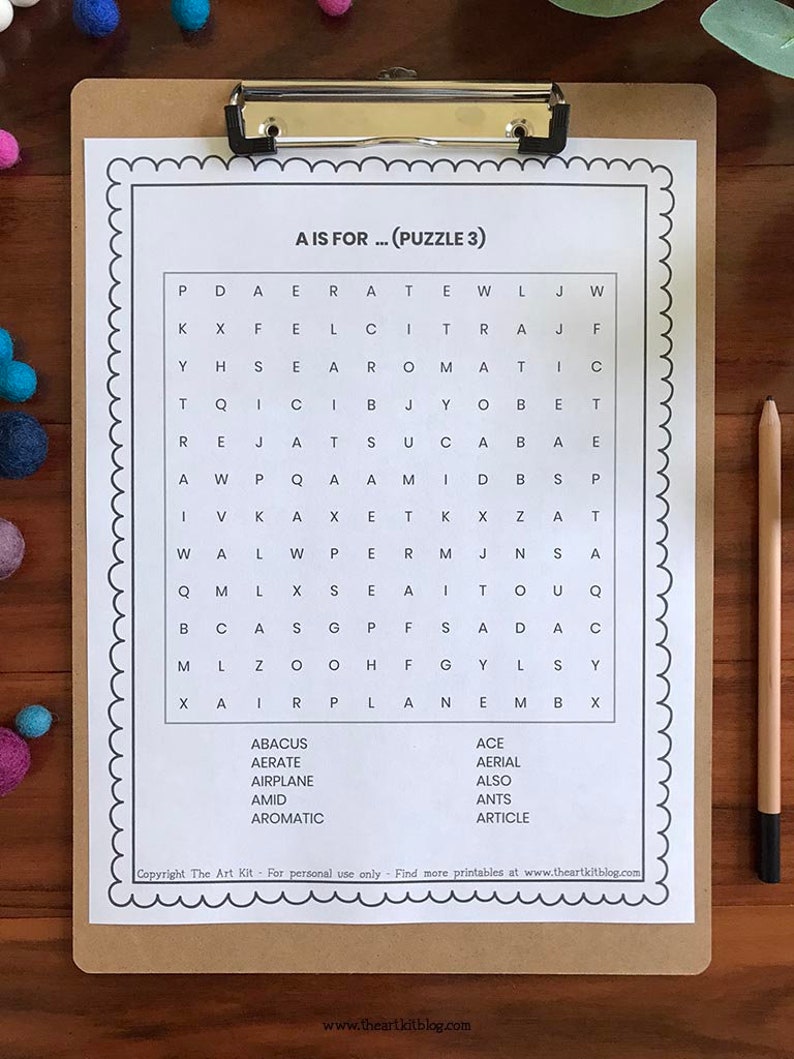Letter A Word Search Printable, Printable Games, Homeschool Printable ...