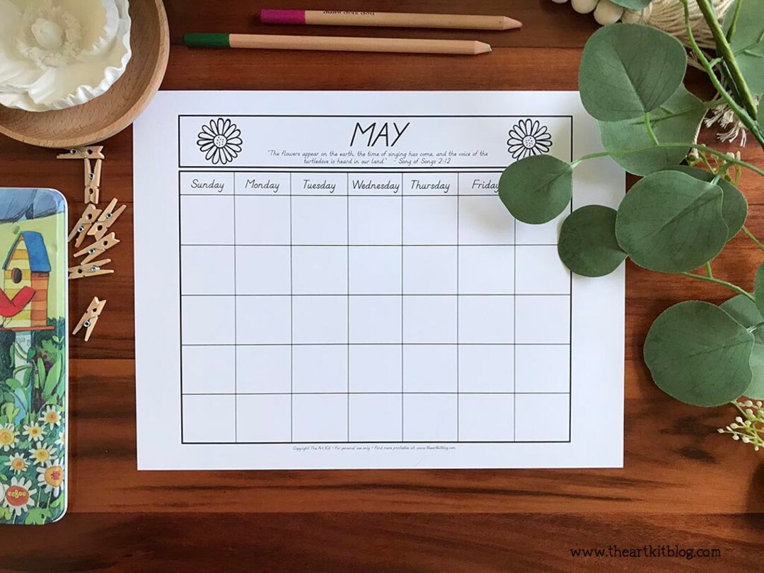 Undated Printable May Calendar Coloring Pages, May Coloring, Organize ...