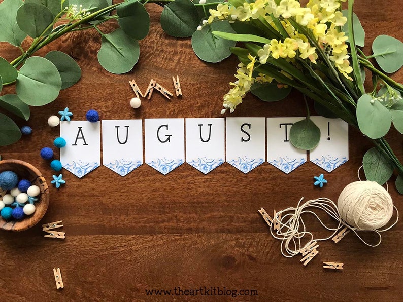 August Banner Printable, August Printable Wall Art, Summer Printable ...