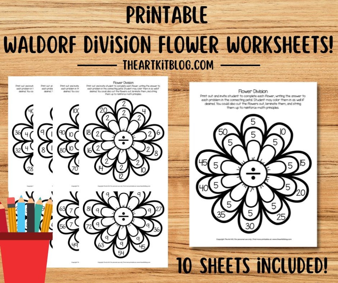 Waldorf Division Flowers Worksheets 1 to 10 Montessori Learning ...