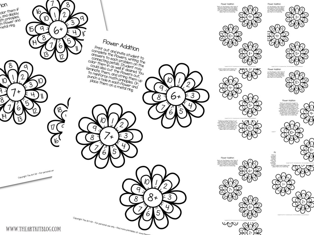 Addition Flowers Activity Sheets 0 to 12, Learning Printable ...