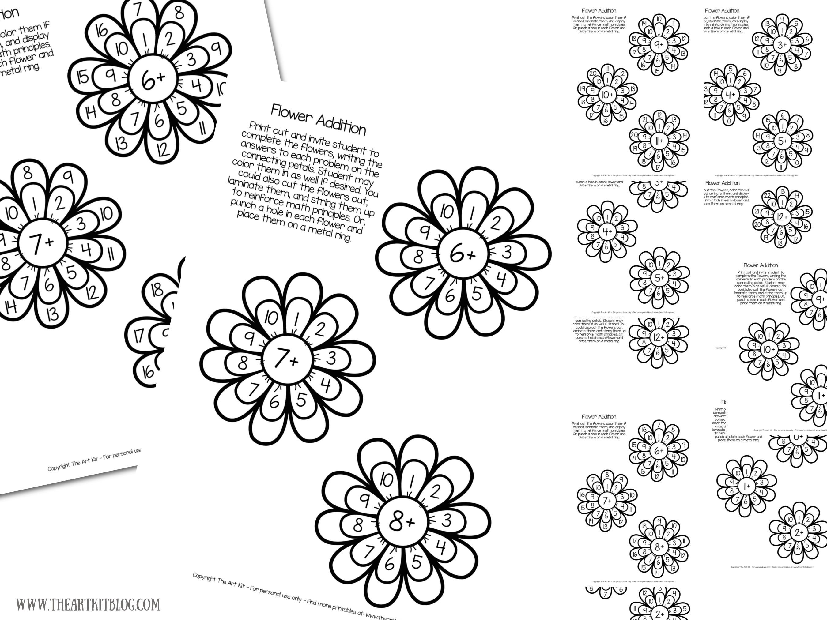 Addition Flowers Activity Sheets 0 to 12, Waldorf, Montessori Learning ...