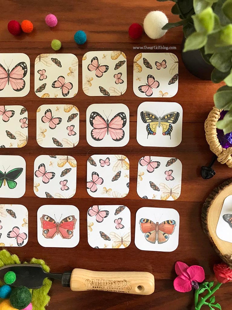 Memory Match Game Printable: Butterfly, Homeschool Printable, Cat ...