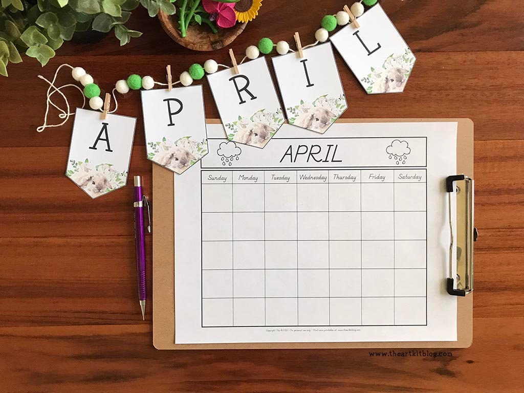 Undated Printable April Calendar, April Coloring Page, Organize ...