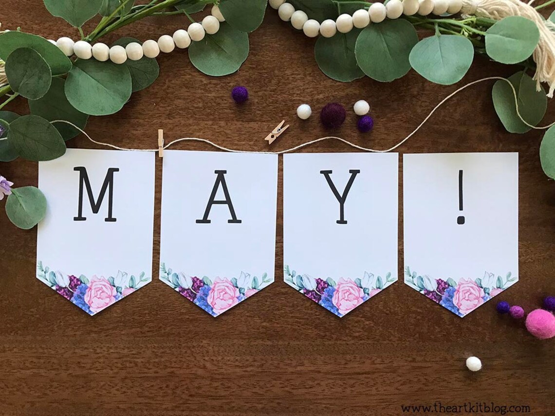 May Banner Printable Flowers, May Printable Wall Art, Spring Printable ...
