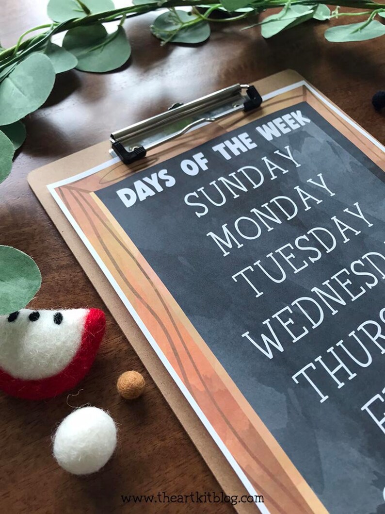 Days of the Week Chart PRINTABLE, Chalkboard, Preschool, Kindergarten ...