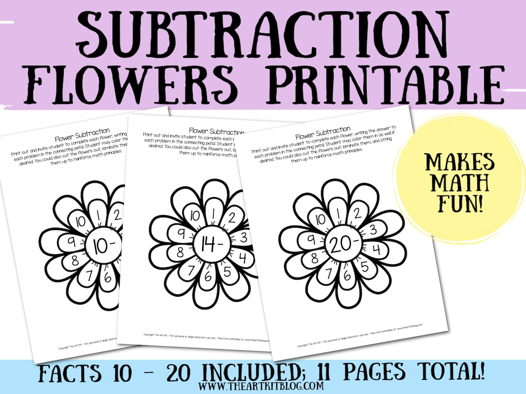 Subtraction Flowers Activity Sheets 10 to 20 Waldorf Montessori ...