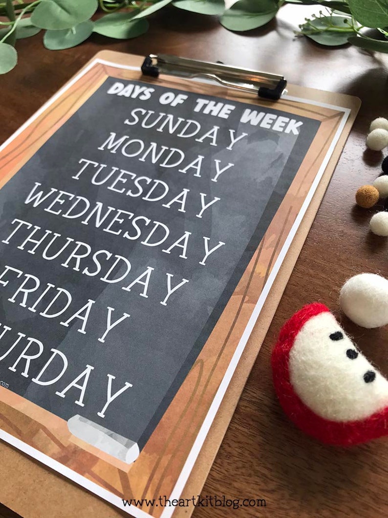 Days of the Week Chart PRINTABLE, Chalkboard, Preschool, Kindergarten ...