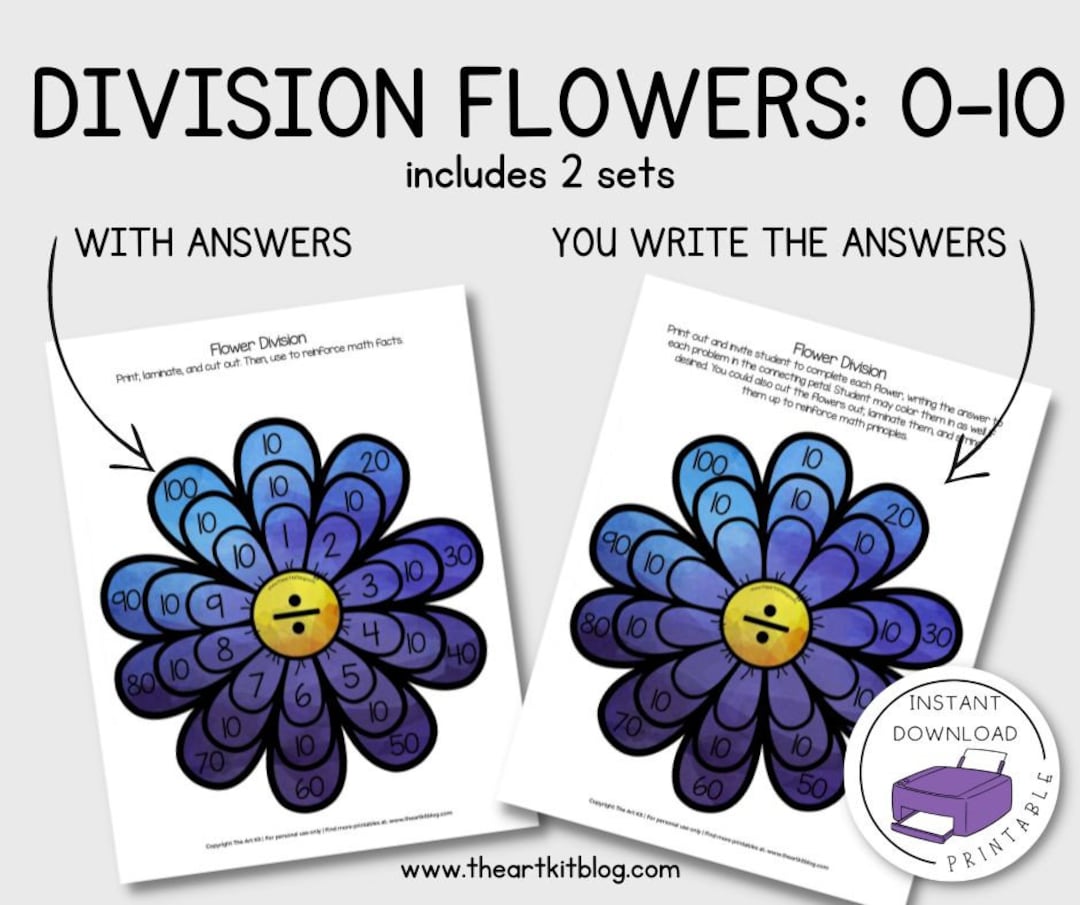 Waldorf Division Math Flowers // Math Facts // Printable Worksheets 0 ...