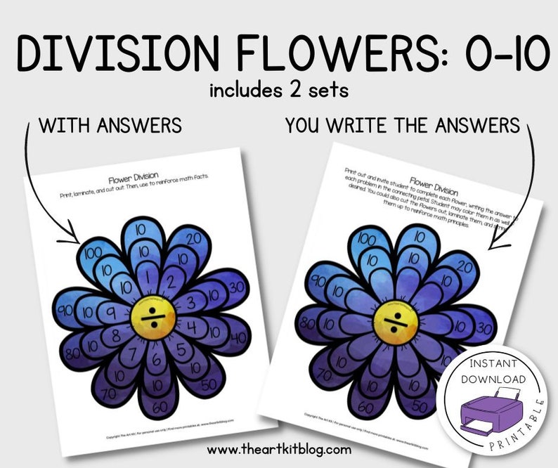 Waldorf Division Math Flowers // Math Facts // Printable Worksheets 0 ...