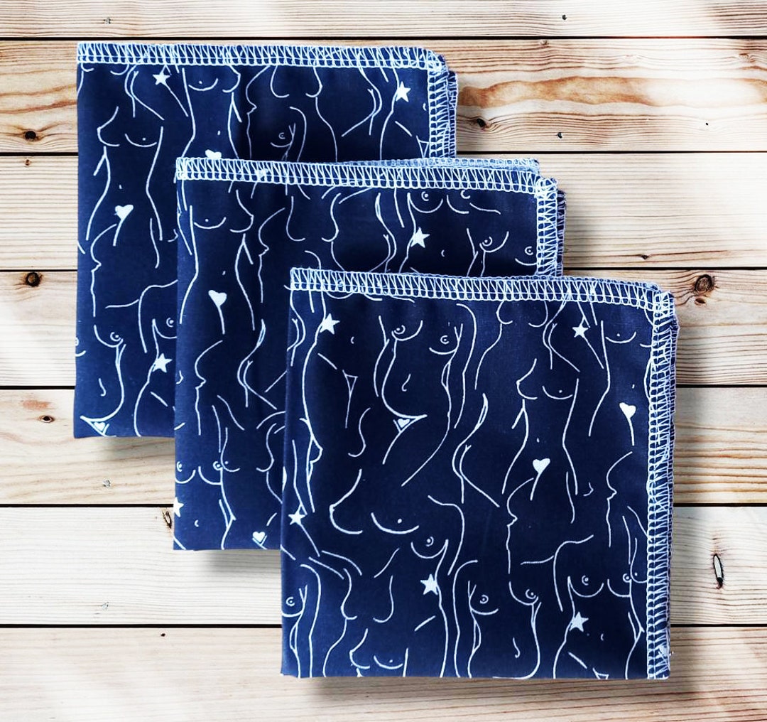 Set of 3 Washable and Reusable Cotton Handkerchiefs SILHOUETTES 24 X 24 ...