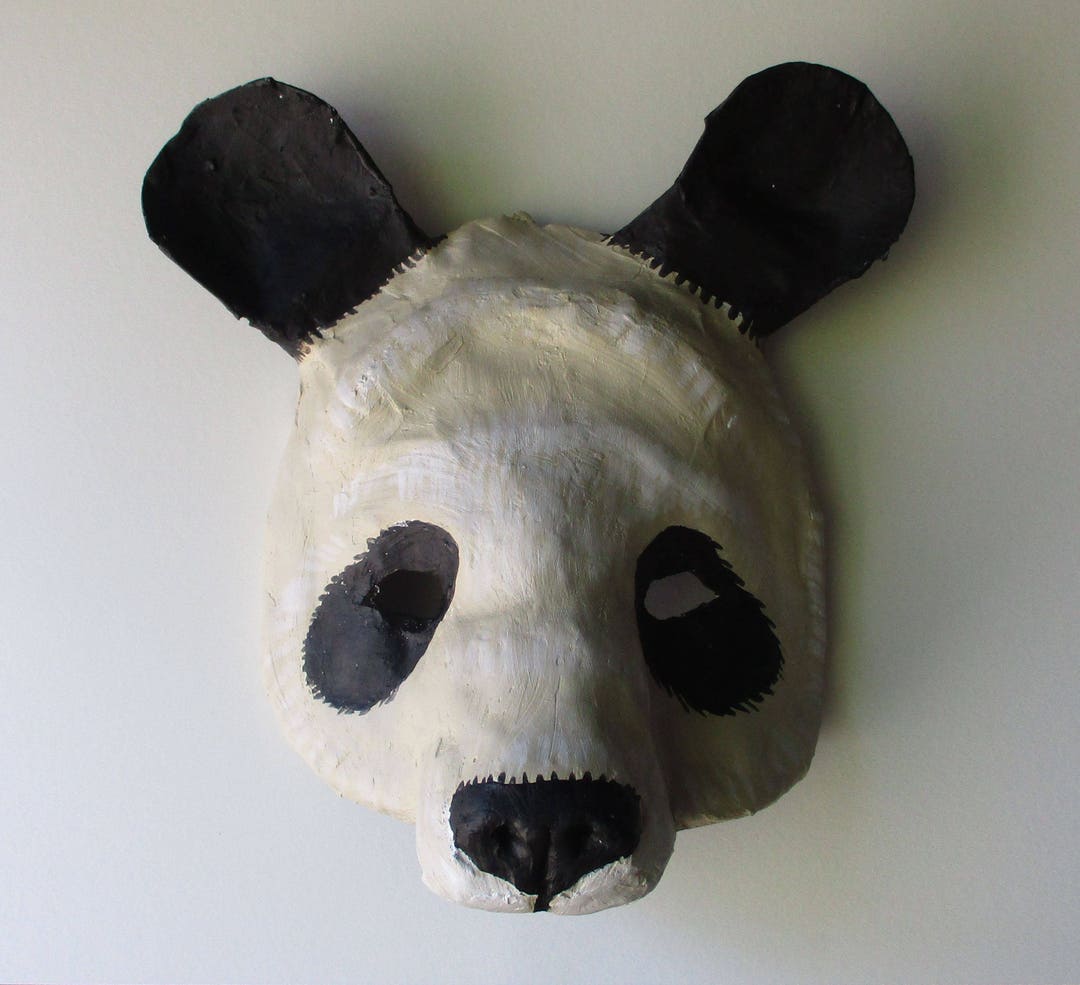 Panda Bear Mask, Paper Mache, Wearable, Black and White Animal Mask - Etsy