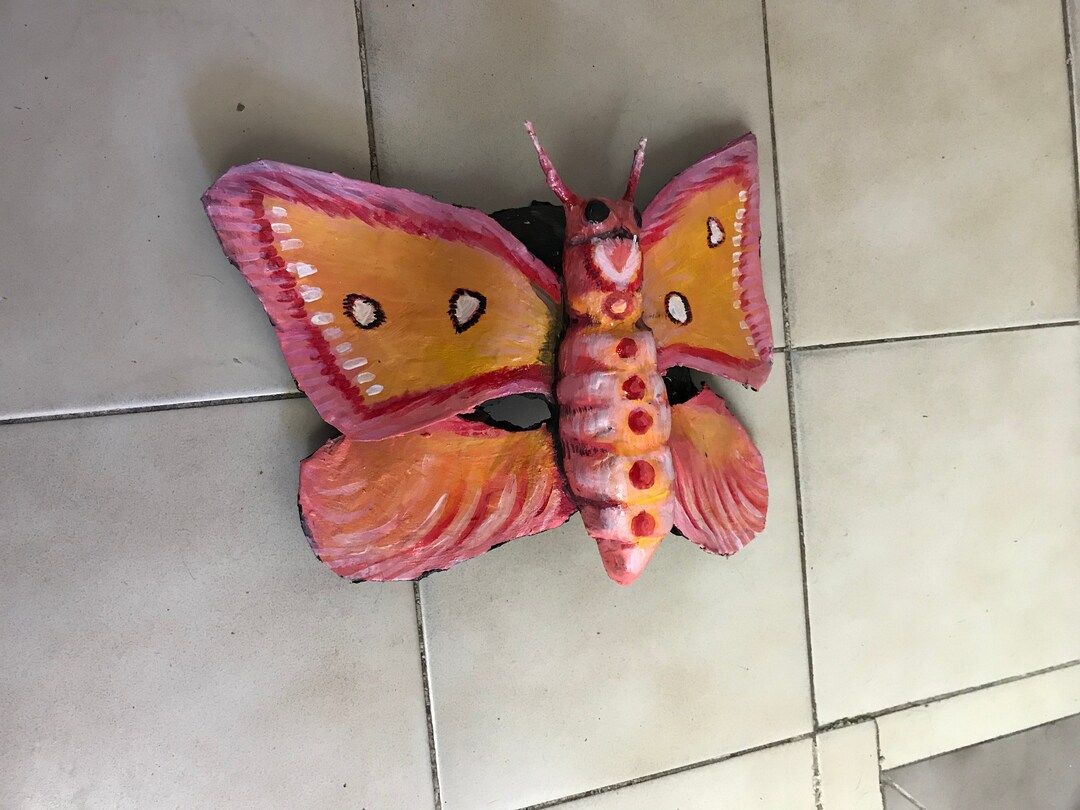 Elephant Hawk Moth Mask, Pink Butterfly Mask, Paper Mache, Hand ...