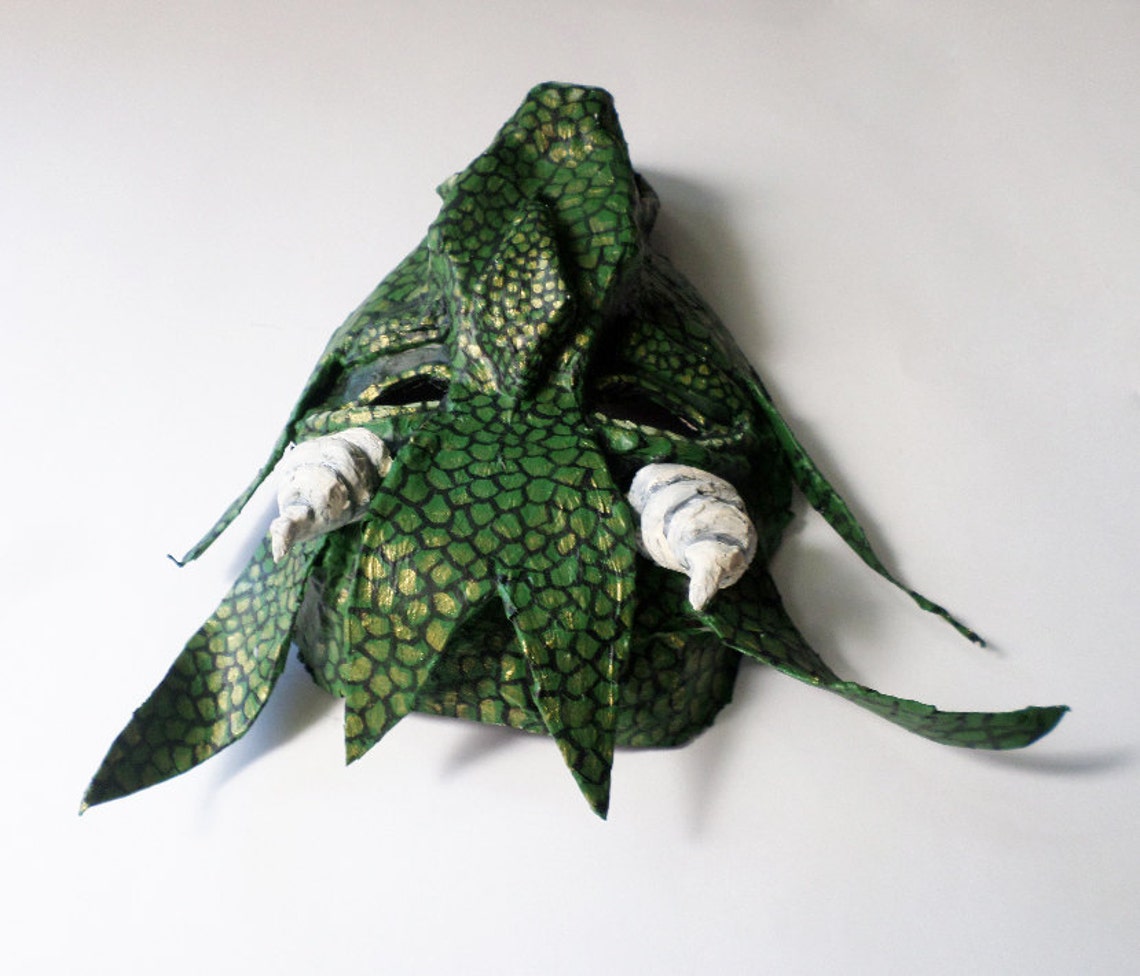 Dragon Mask, Fantasy Creature, Wearable,horned Lizard Creature, Green ...