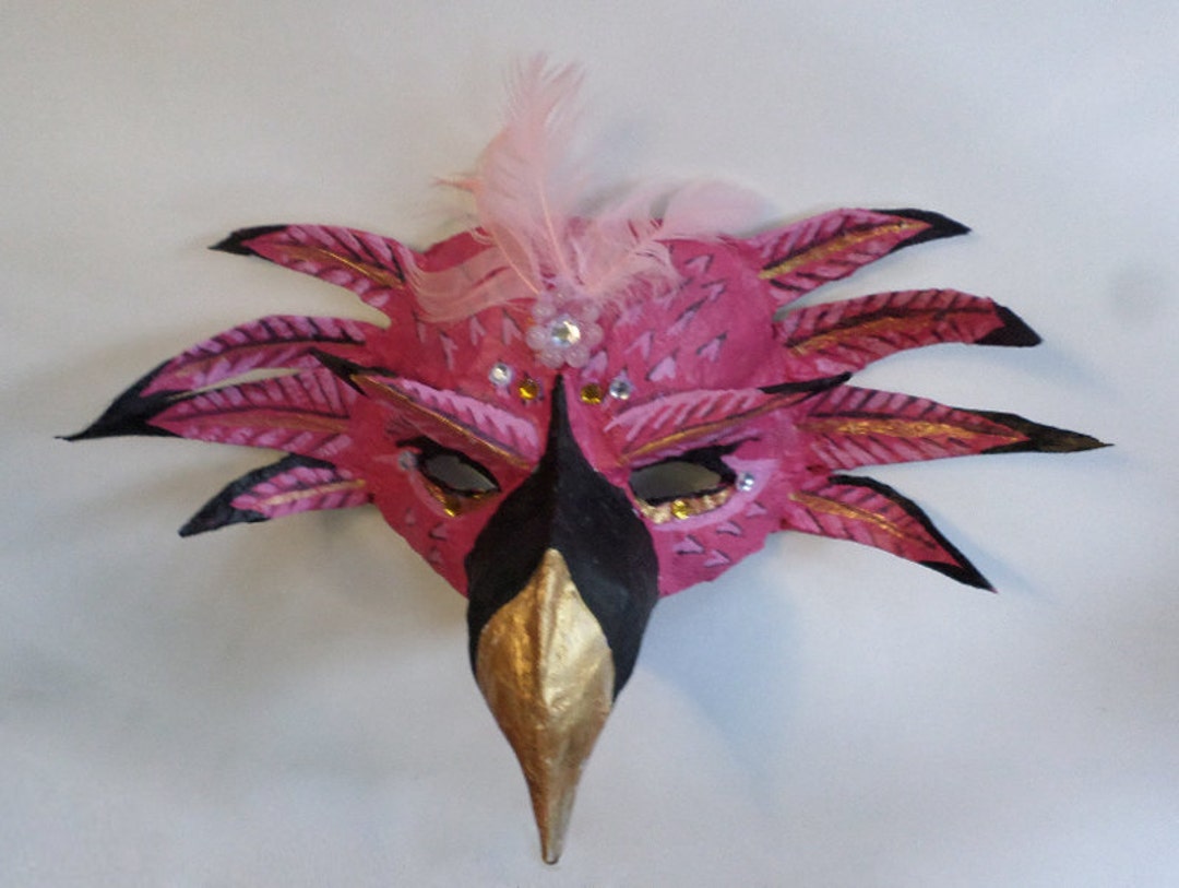 Flamingo Mask, Bird Mask, Rose Quartz Beads, Unique Mask With Gems ...