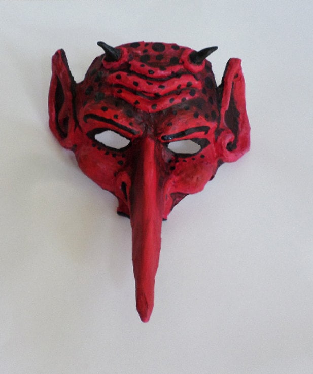 Long nose devil mask demon mask red devil paper mache | Etsy