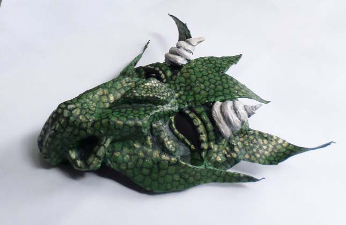 Dragon Mask, Fantasy Creature, Wearable,horned Lizard Creature, Green ...