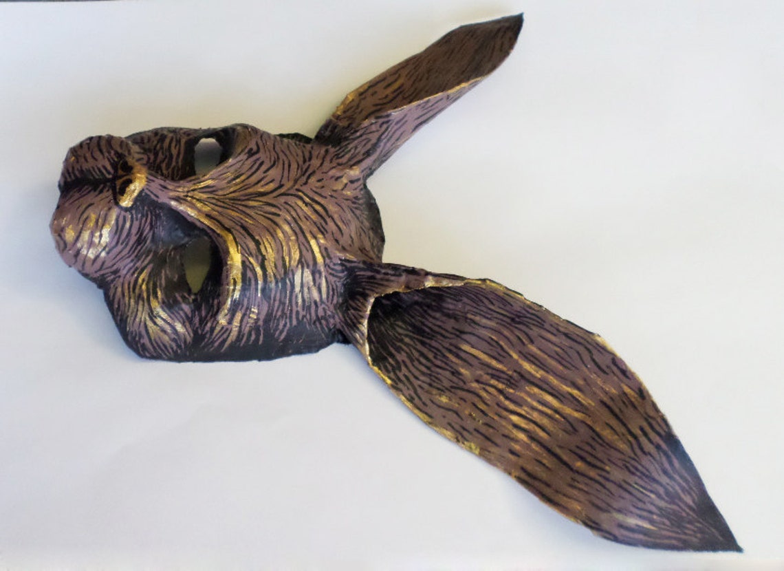 Rabbit Mask, Hare, Bunny Mask, Brown and Gold, Wearable, Unique Mask ...