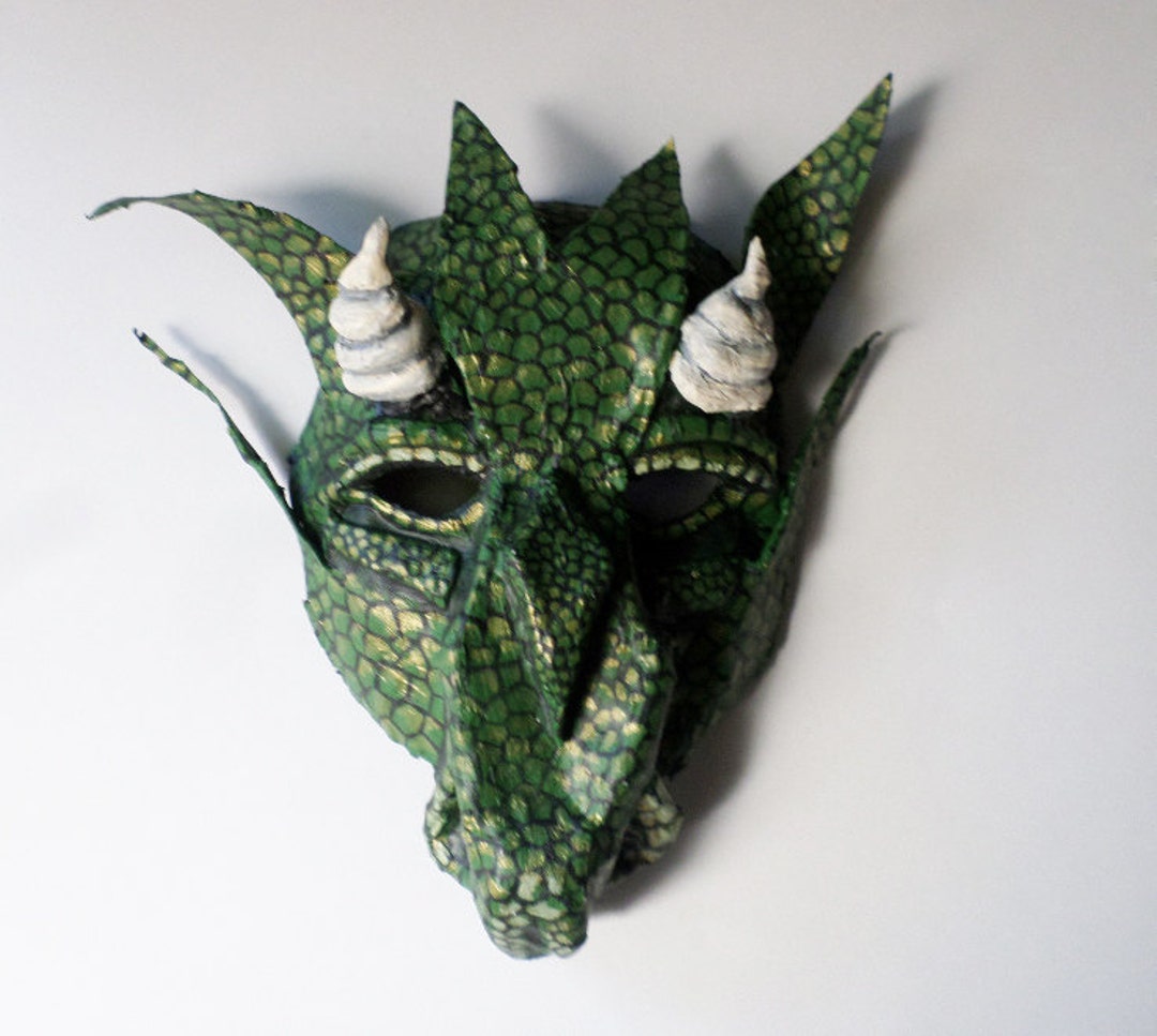 Dragon Mask, Fantasy Creature, Wearable,horned Lizard Creature, Green ...