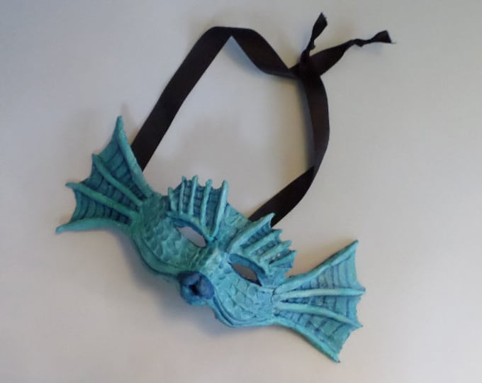 Fish Half Mask/masquerade Mask Sea Creature Blue Iridecsent - Etsy