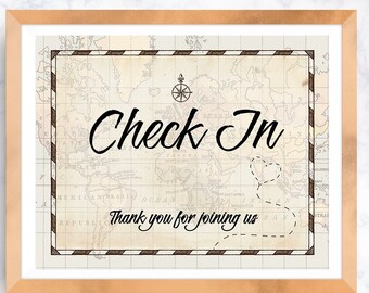 Printable check In Wedding Sign Map Travel Theme - Etsy