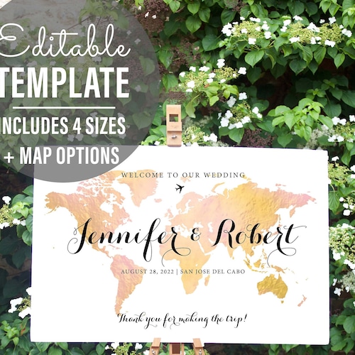 Map Welcome Sign for Weddings and Events DIY Custom Template - Etsy