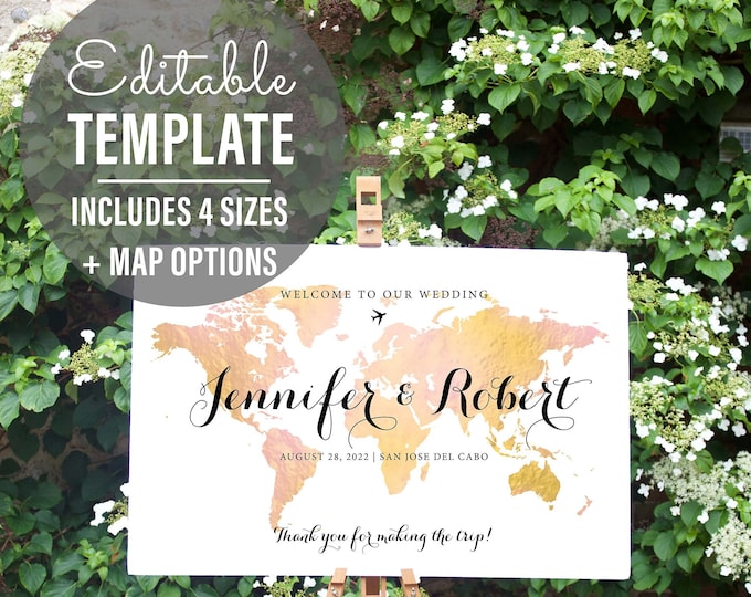 Map Welcome Sign for Weddings and Events DIY Custom Template - Etsy