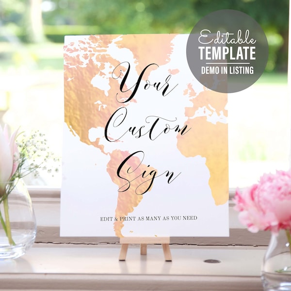 Custom World Map Sign Template - Etsy