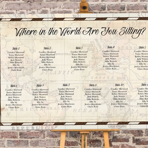 World Map Seating Chart Gold Travel Theme Where in the World - Etsy