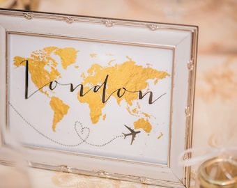 Travel Theme Custom Printable Wedding Table Numbers Cities | Etsy