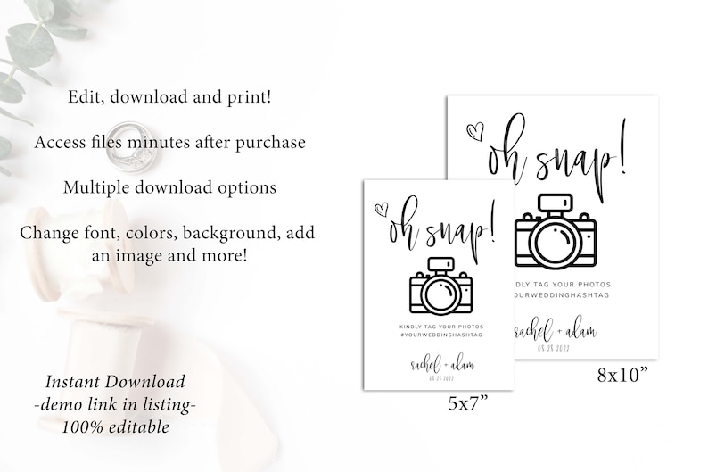 Oh Snap Hashtag Sign, Tag Your Photos Sign, Personalized Wedding Sign ...