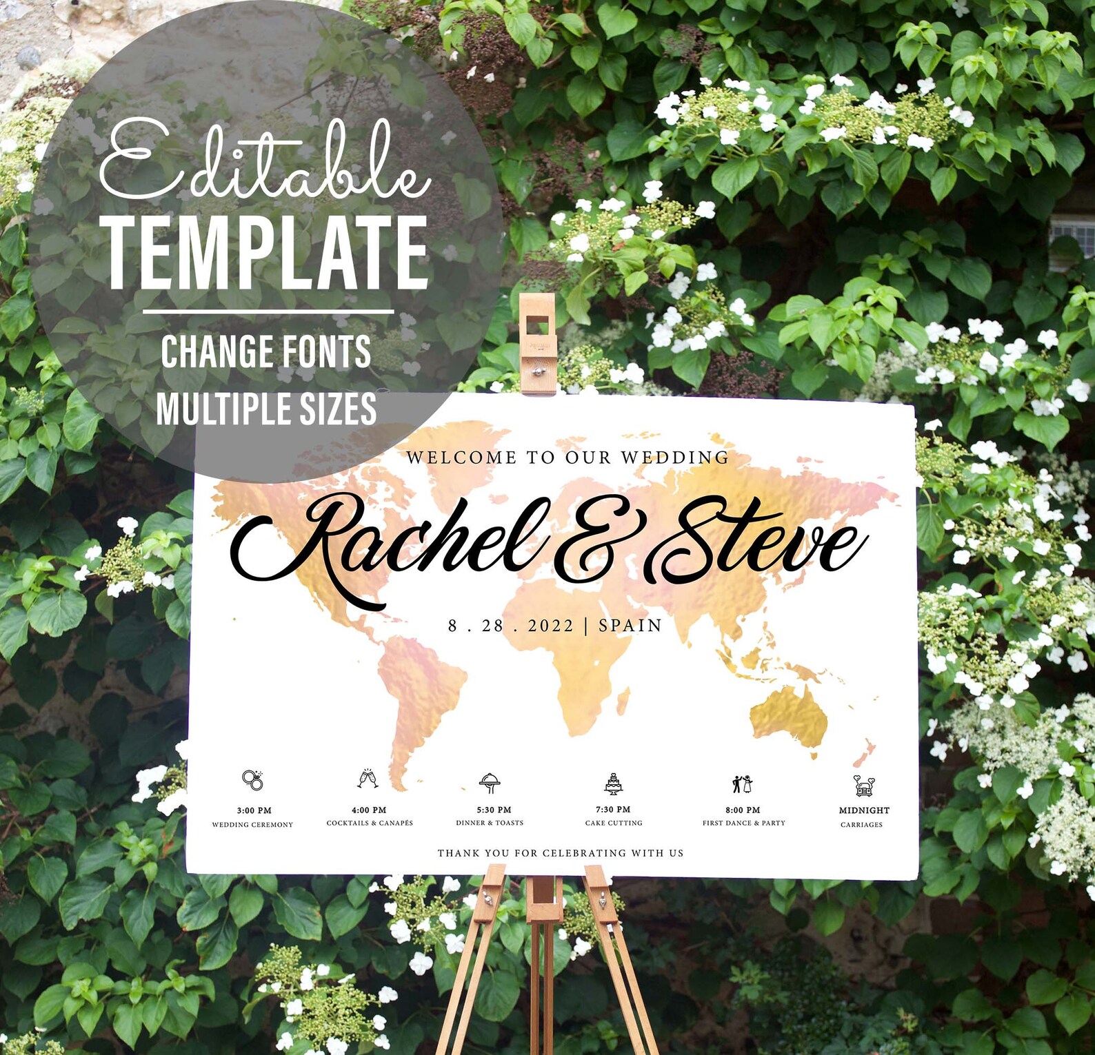 Map Welcome Timeline Sign for Weddings and Events DIY Custom Template ...