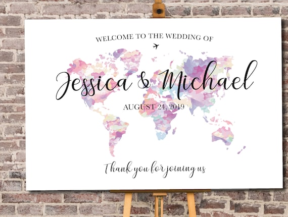 Multicolor Map Welcome Sign Travel Theme Wedding Custom | Etsy